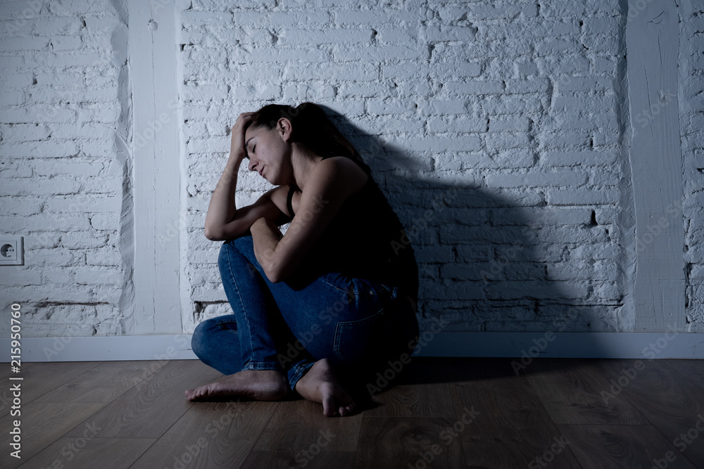 Young devastated depressed woman crying sad feeling hurt suffering ...