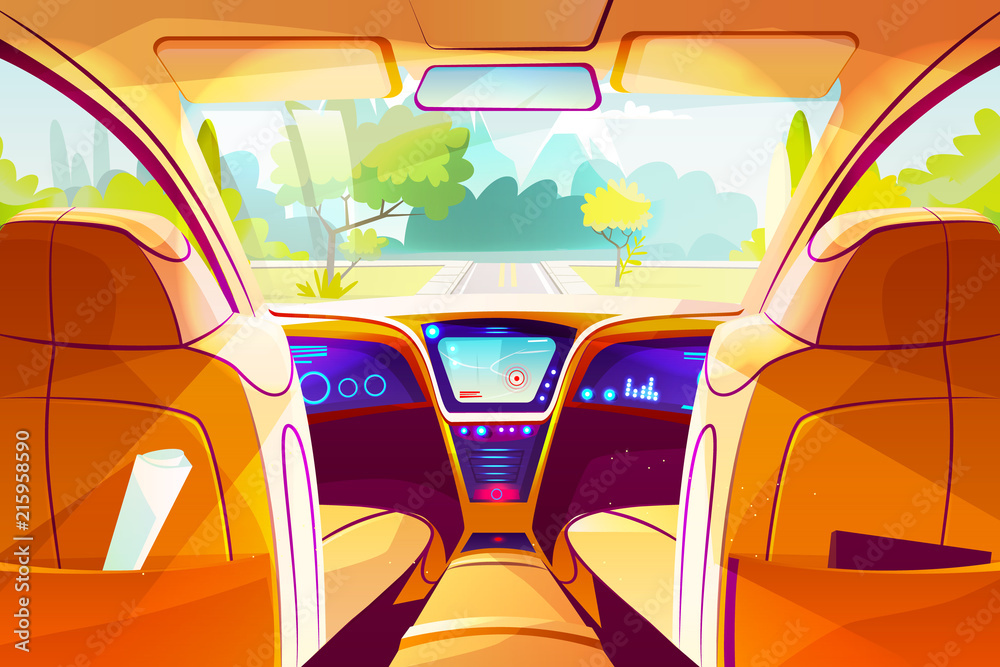 Car inside vector illustration of smart autonomous automobile Cartoon ...