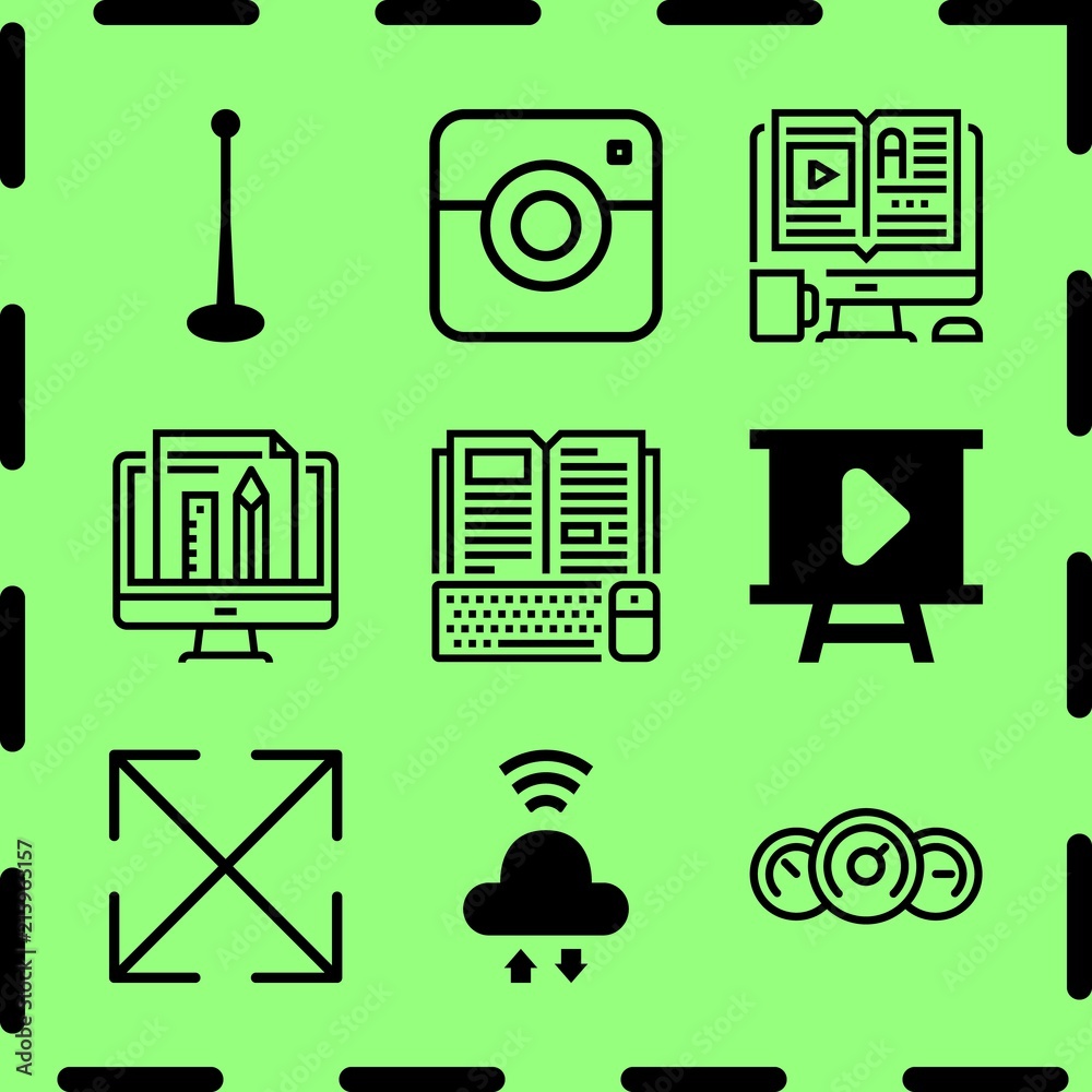 Simple 9 icon set of network related computer, presentation, dashboard ...