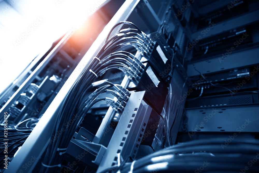 Network panel, switch and cable in data center Stock Photo | Adobe Stock