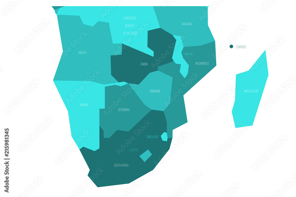 Political map of southern Africa region. Simlified schematic vector map ...