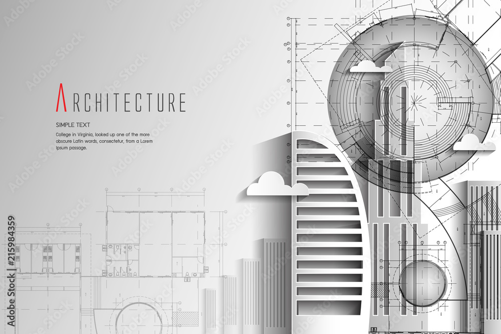 Architecture and Blueprint background.paper art style. Stock ...