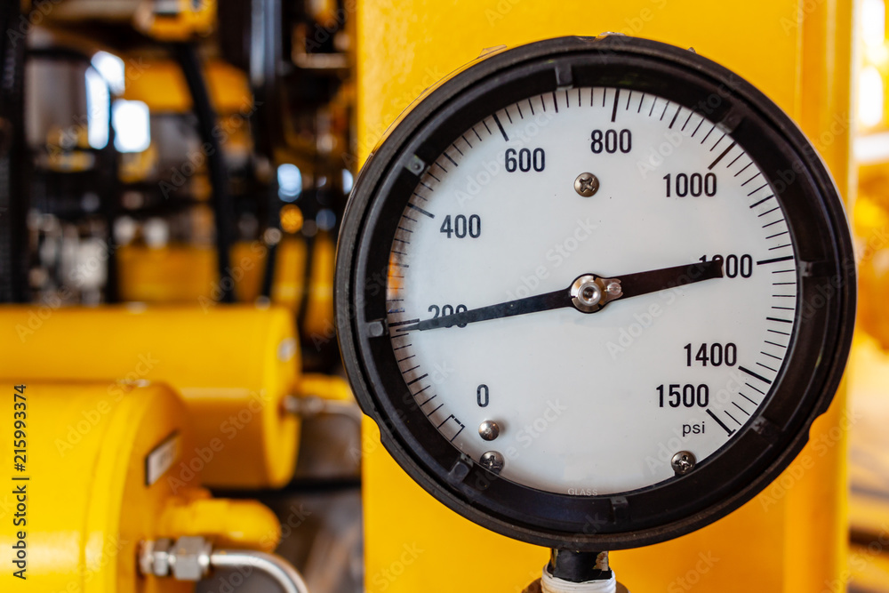 Pressure gauge or pressure indicator reading two hundred pressure ...