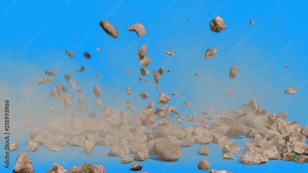 Rock Fall Stones Mountain Debris Blue Screen Smoke 3D Renderings ...