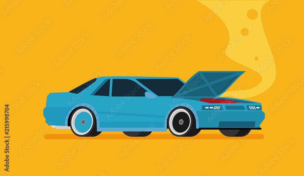 Broken car. Vector cartoon flat illustration Stock Vector | Adobe Stock