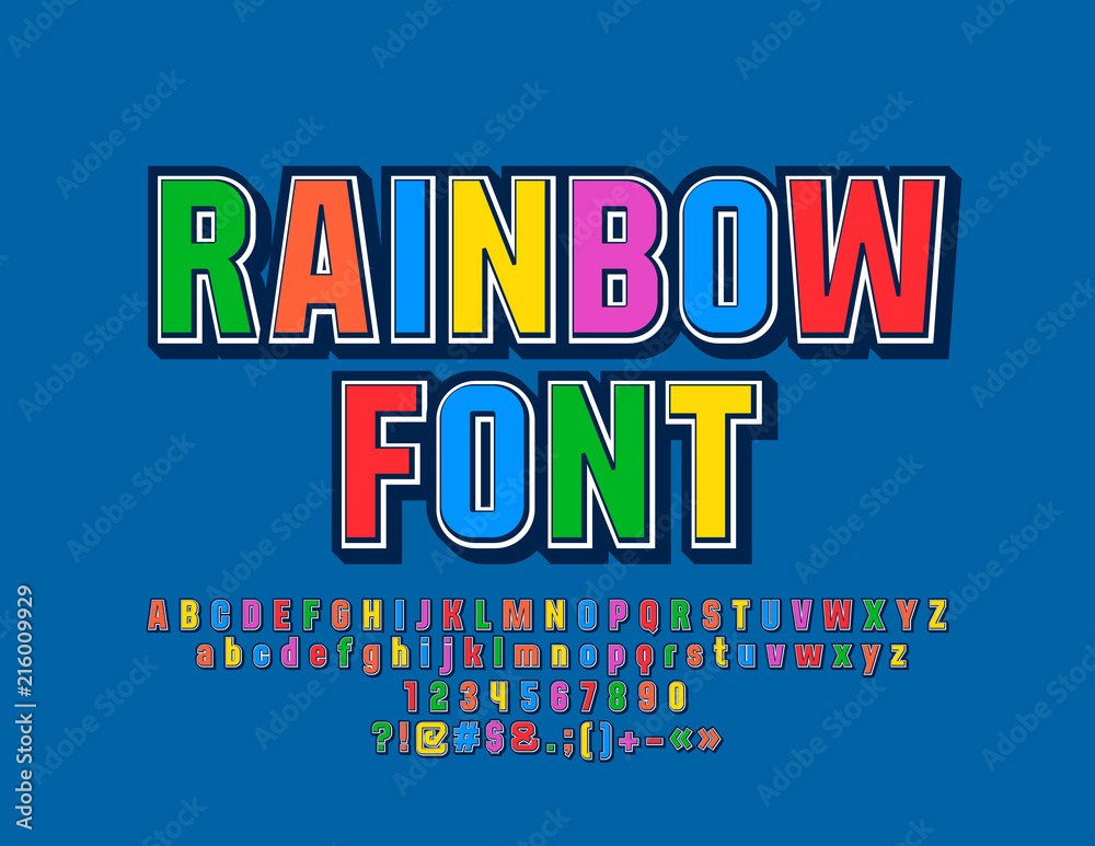 Plakat vector Rainbow Font for Children. Colorful Playful Alphabet ...