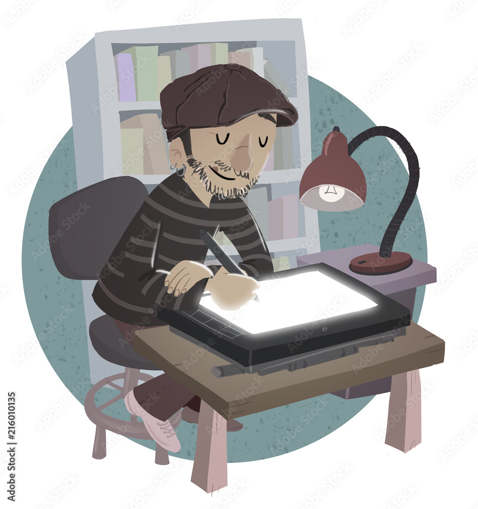 hombre ilustrador dibujando Stock Illustration | Adobe Stock