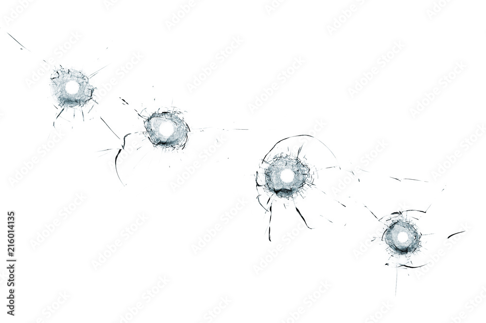 Broken glass multiple bullet holes in glass isolated on white Stock ...