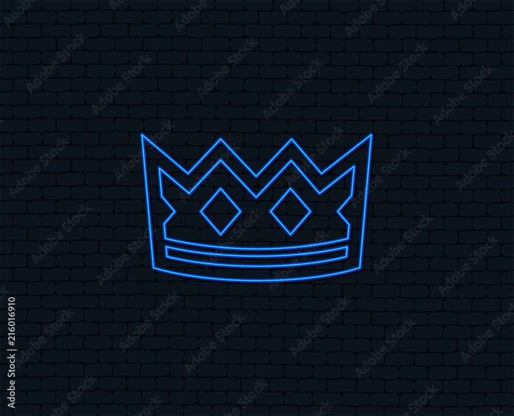 Neon light. Crown sign icon. King hat symbol. Glowing graphic design ...