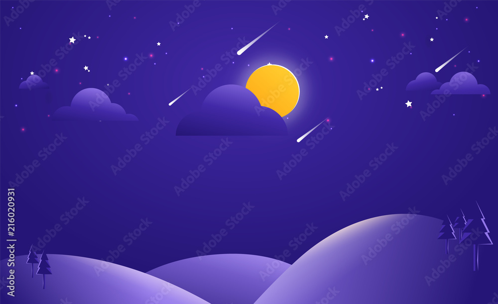 Abstract Landscape Background Vector Illustration, Night background ...