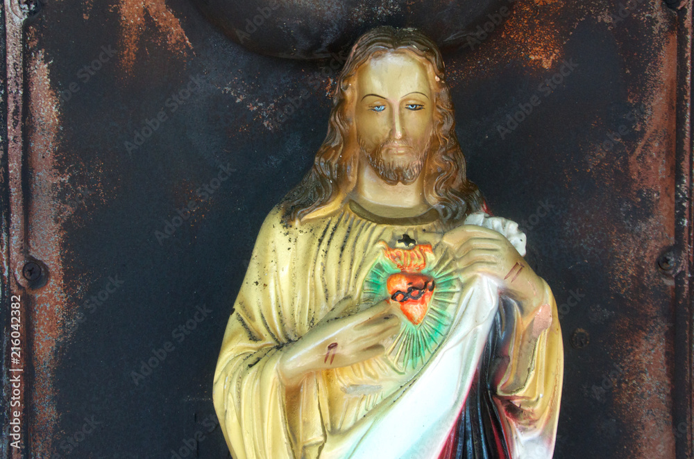 Photo & Art Print Statue of Jesus with stigmata and Sacred Heart, John ...