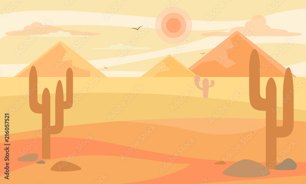 Cartoon desert landscape in flat design. Vector illustration. Stock ...