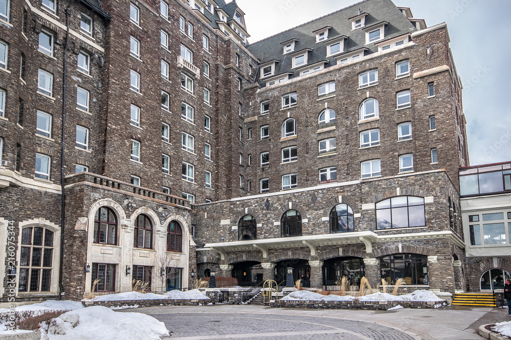 Exterior image of the Fairmont Banff Springs on a cold winter day. The ...