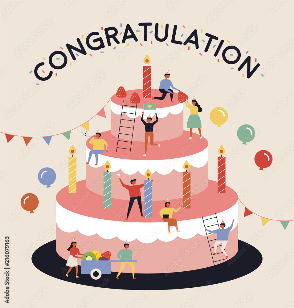 birthday celebration card. flat design style vector graphic ...