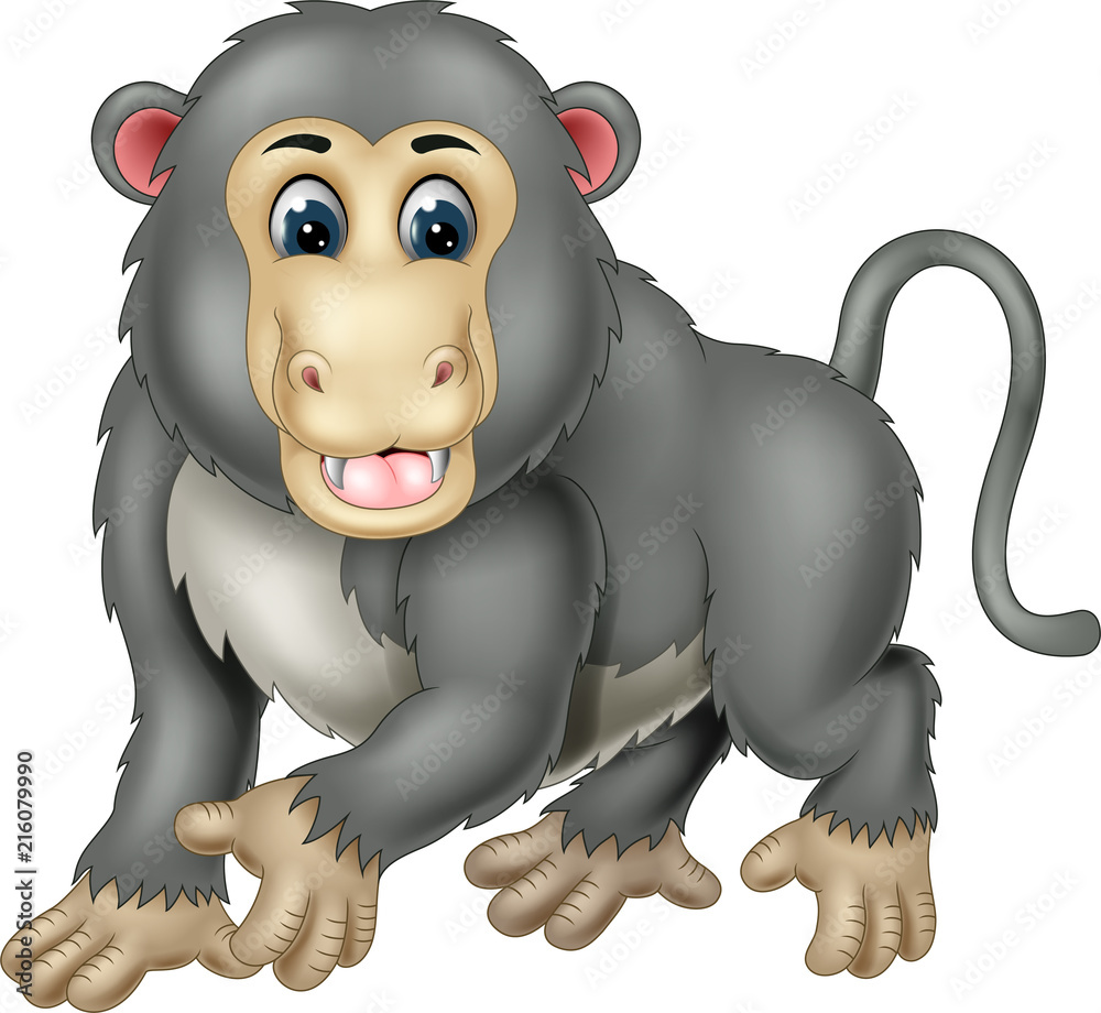 funny monkey cartoon crawl with smile and waving Stock Vector | Adobe Stock