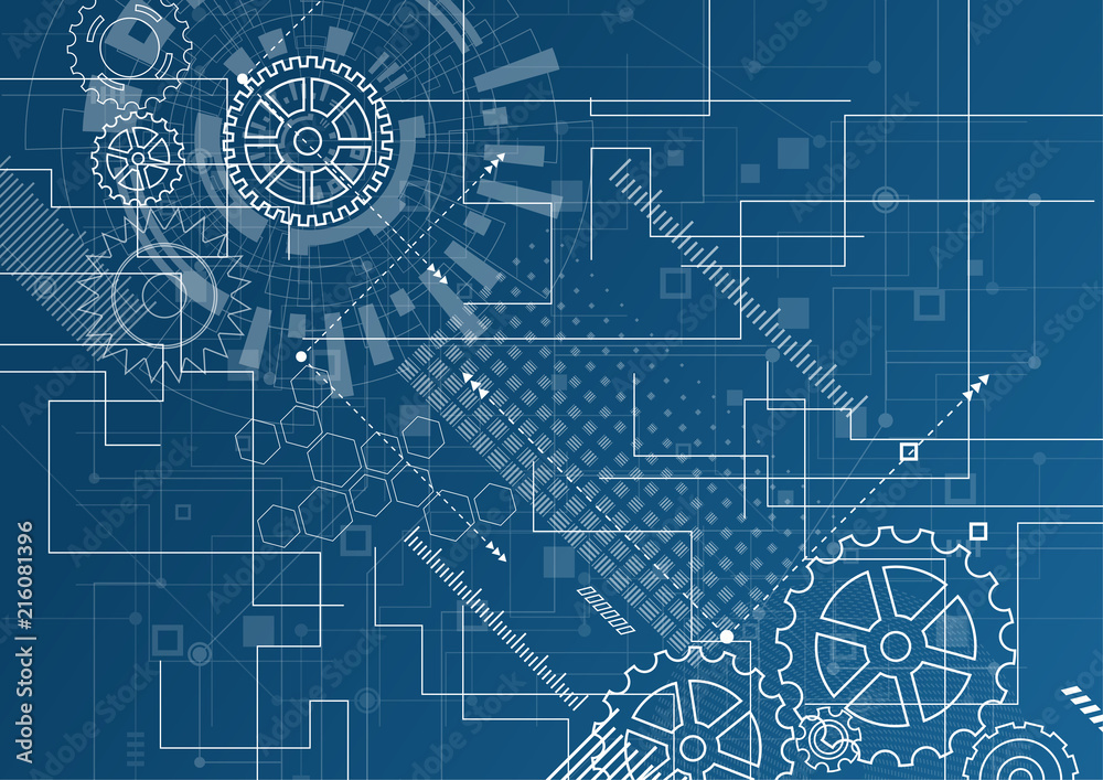 Abstract Technology Background. Blue glowing connections in space with ...