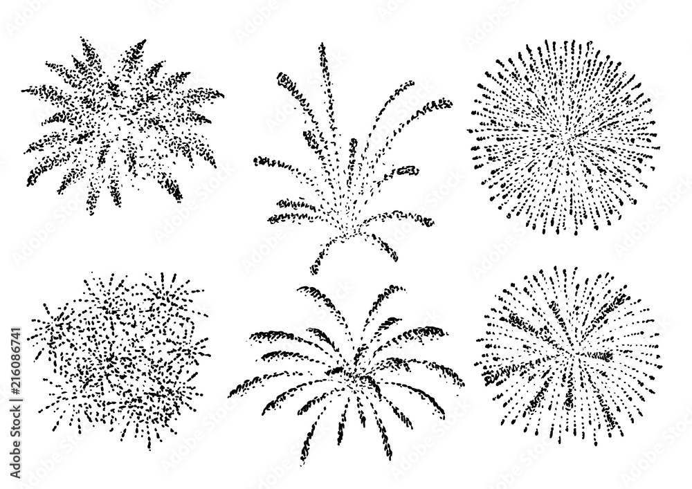 Firework illustration, drawing, engraving, ink, line art, vector Stock ...