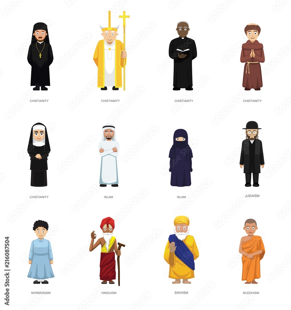 Religious People Cute Cartoon Characters Set Stock Vector | Adobe Stock