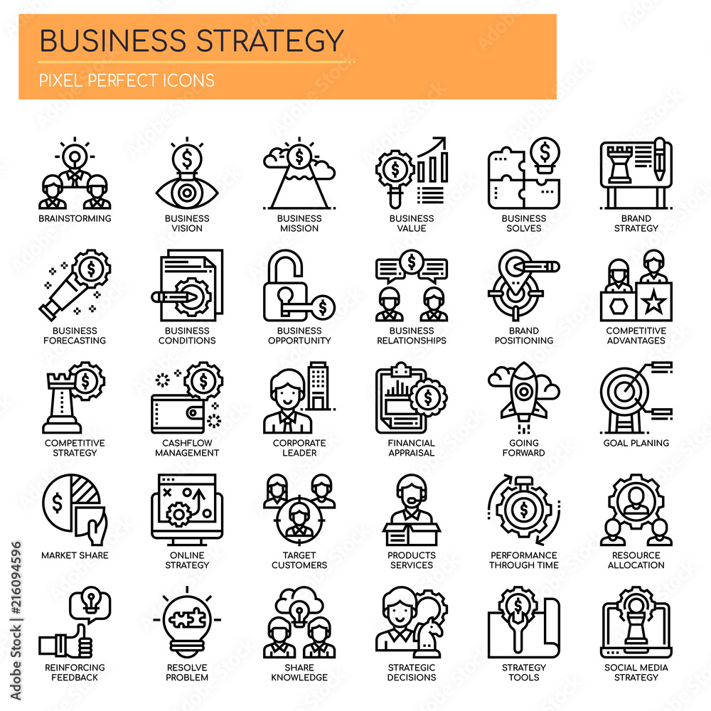 Business Strategy , Thin Line and Pixel Perfect Icons Stock Vector ...