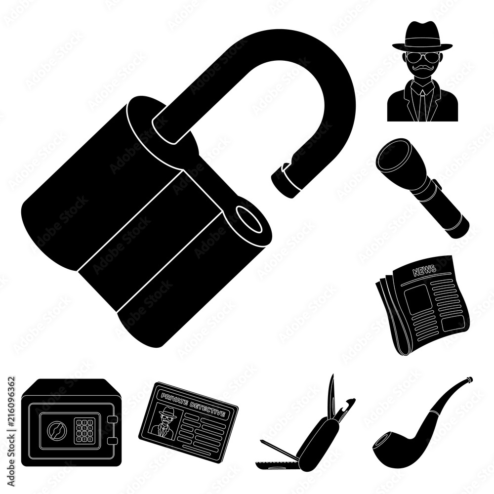Detective and Attributes black icons in set collection for design ...