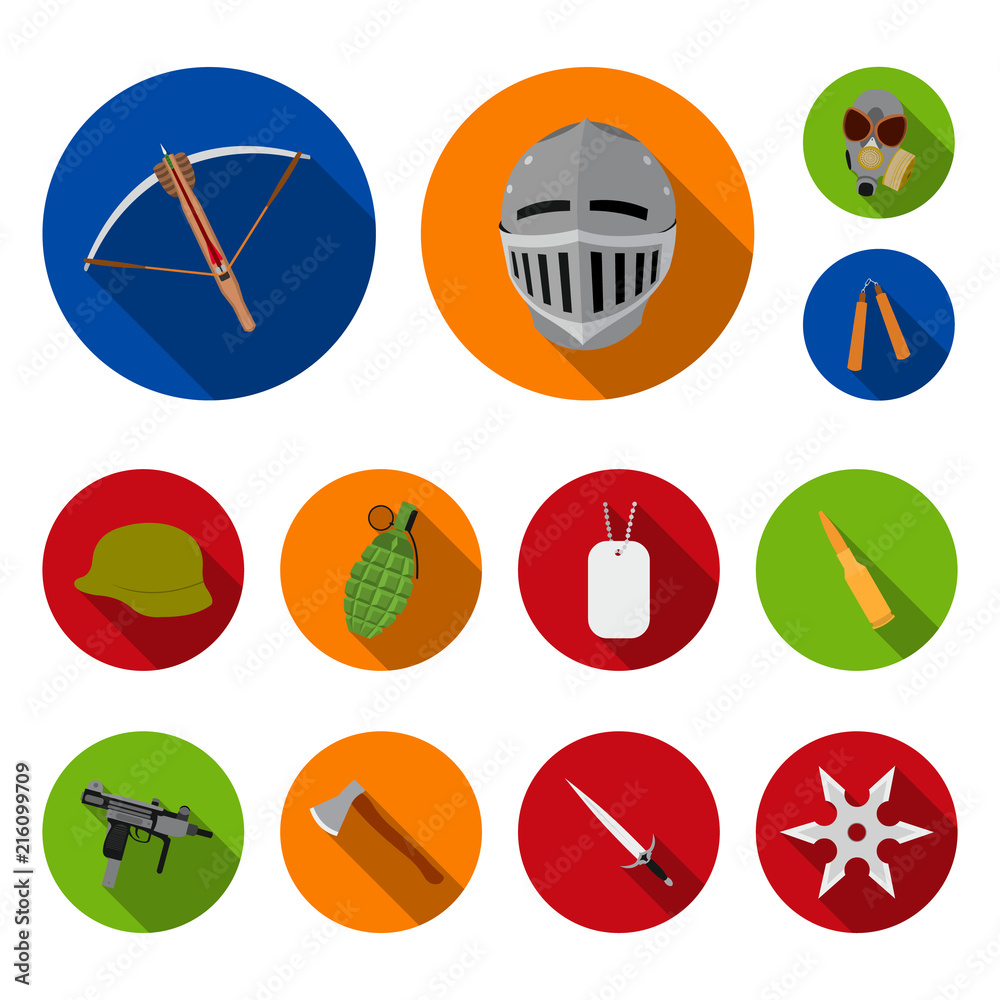 Types Of Weapons Flat Icons In Set Collection For Design Firearms And