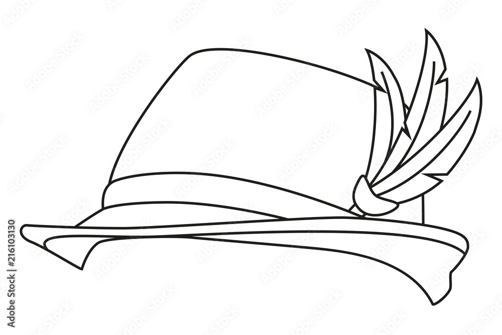 Line art black and white german feather hat Stock Vector | Adobe Stock
