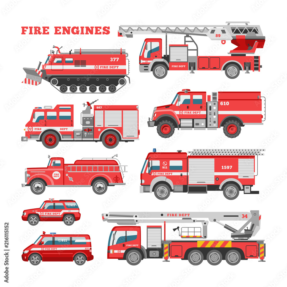 Fire engine vector firefighting emergency vehicle or red firetruck with ...