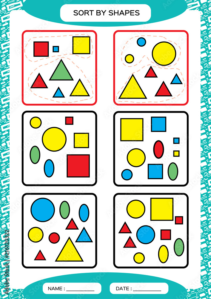 Sort by Shapes. Sorting Game. Group by shapes - square, circle,triangle ...