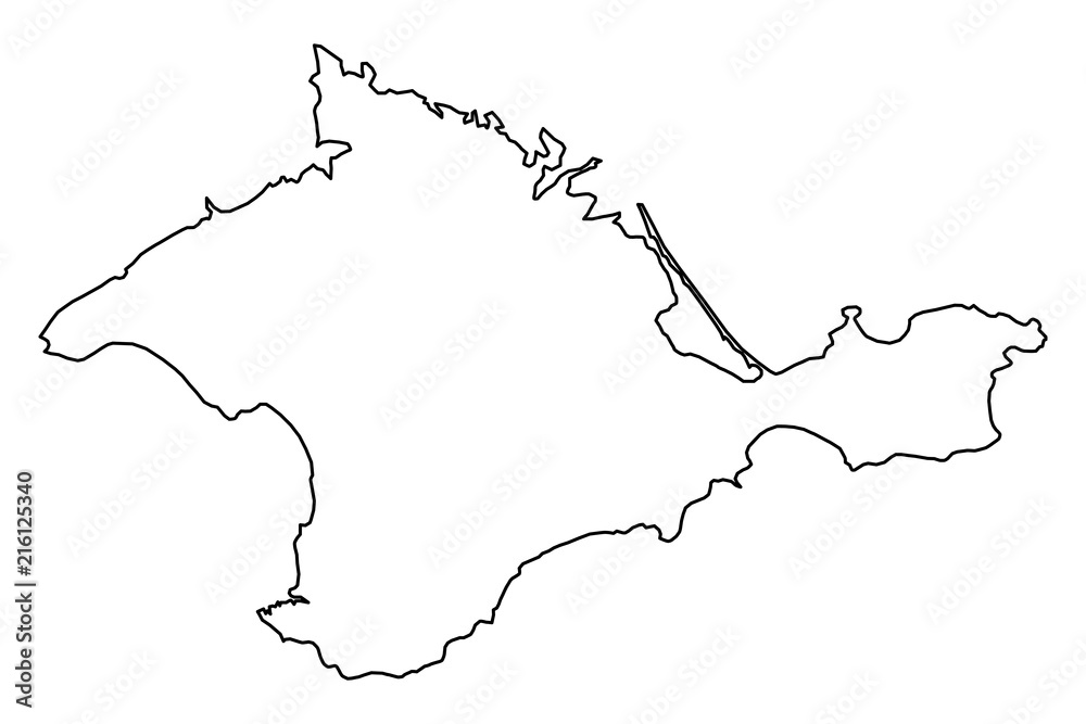 Poster Crimea map of black contour curves on white background of vector ...