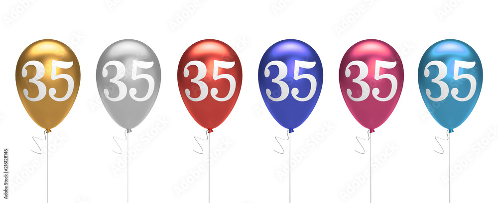 Number 35 birthday balloons collection gold, silver, red, blue, pink ...