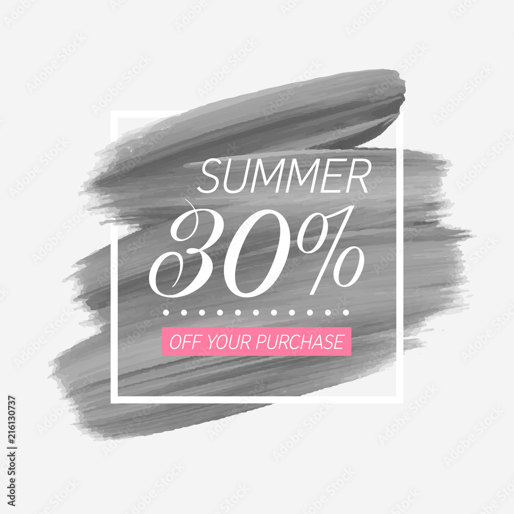 Summer Sale 30% off sign over watercolor art brush stroke paint abstract background vector ...