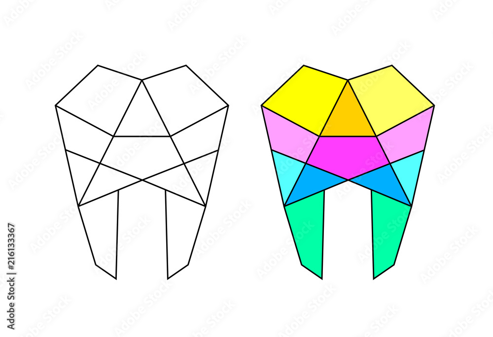Human tooth line art, icon design. Black line and colorful tooth shape ...