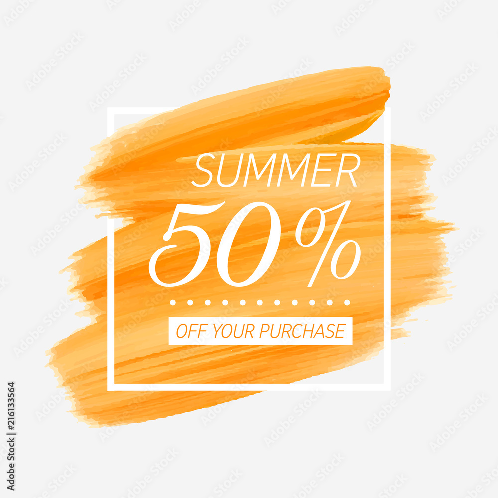 Summer Sale 50 Off Sign Over Watercolor Art Brush Stroke Paint