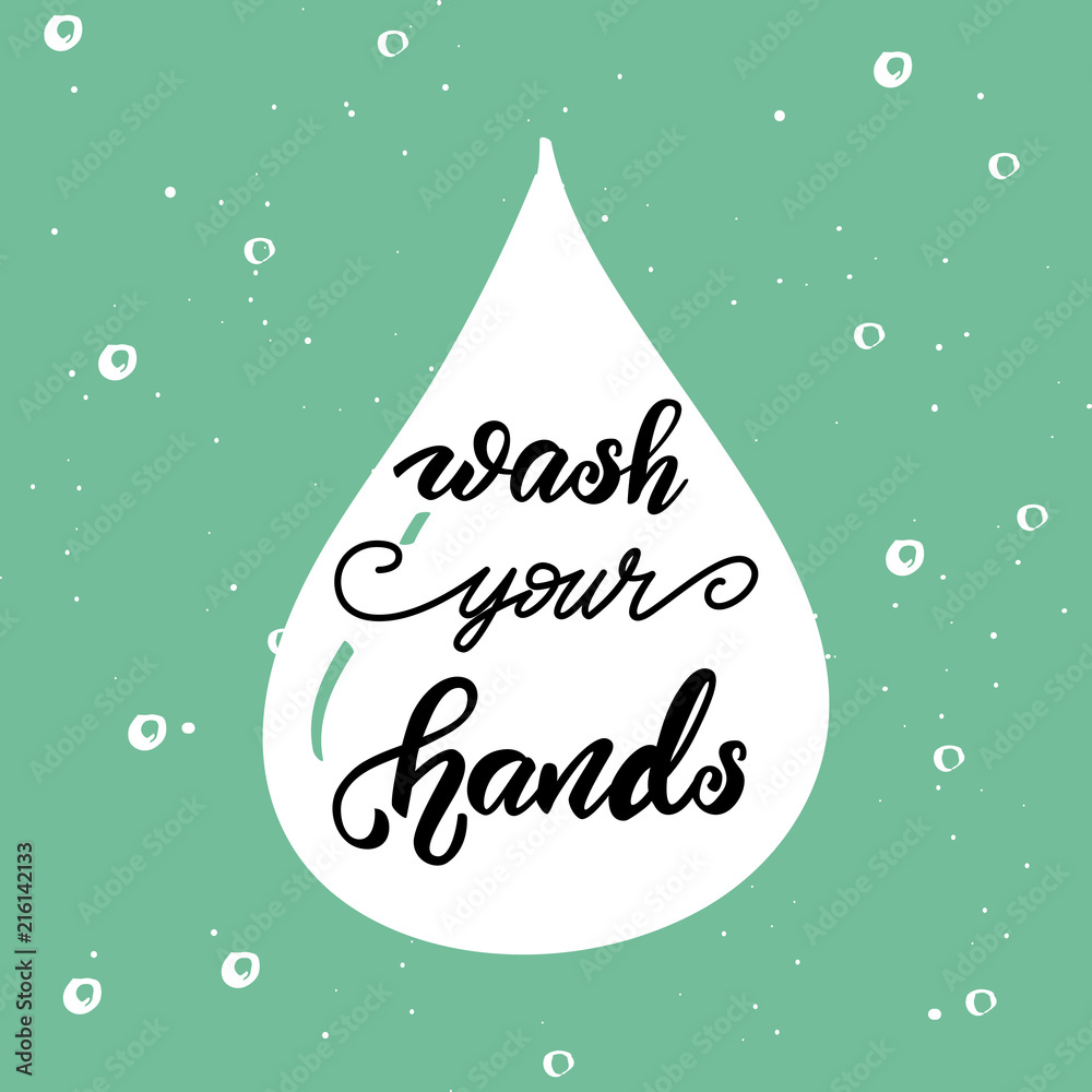 Lettering poster for kitchen "Wash your hands". Vector illustration ...