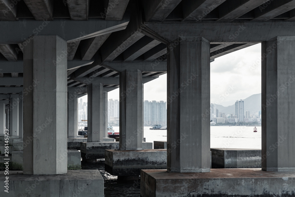 Urban concrete bridge, columns and beams Stock Photo | Adobe Stock