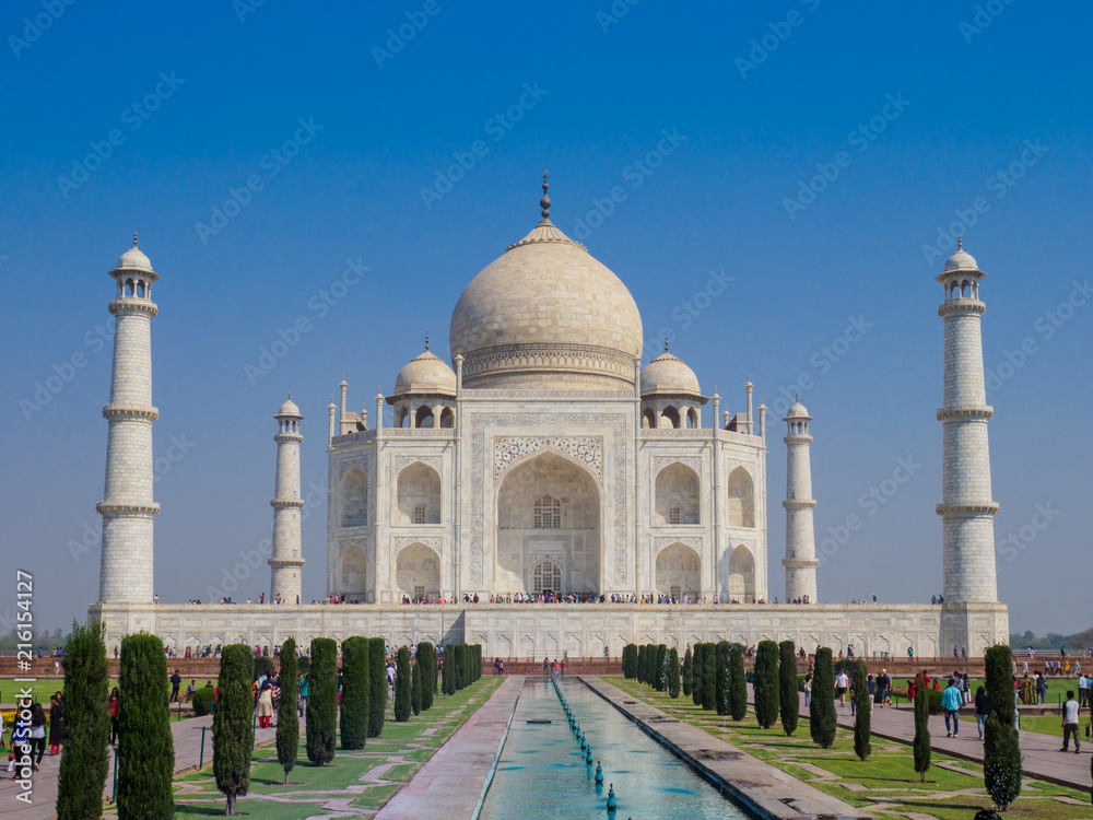 The Taj Mahal, the ivory-white marble mausoleum in the city of Agra ...