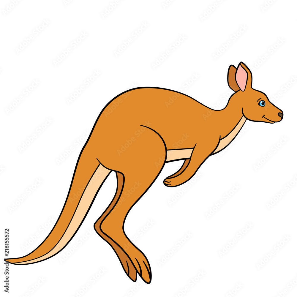 Cartoon animals. The cute kangaroo runs. Stock Vector | Adobe Stock
