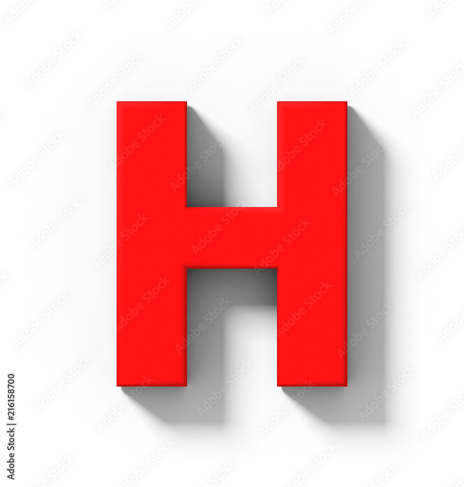 letter H 3D red isolated on white with shadow - orthogonal projection ...