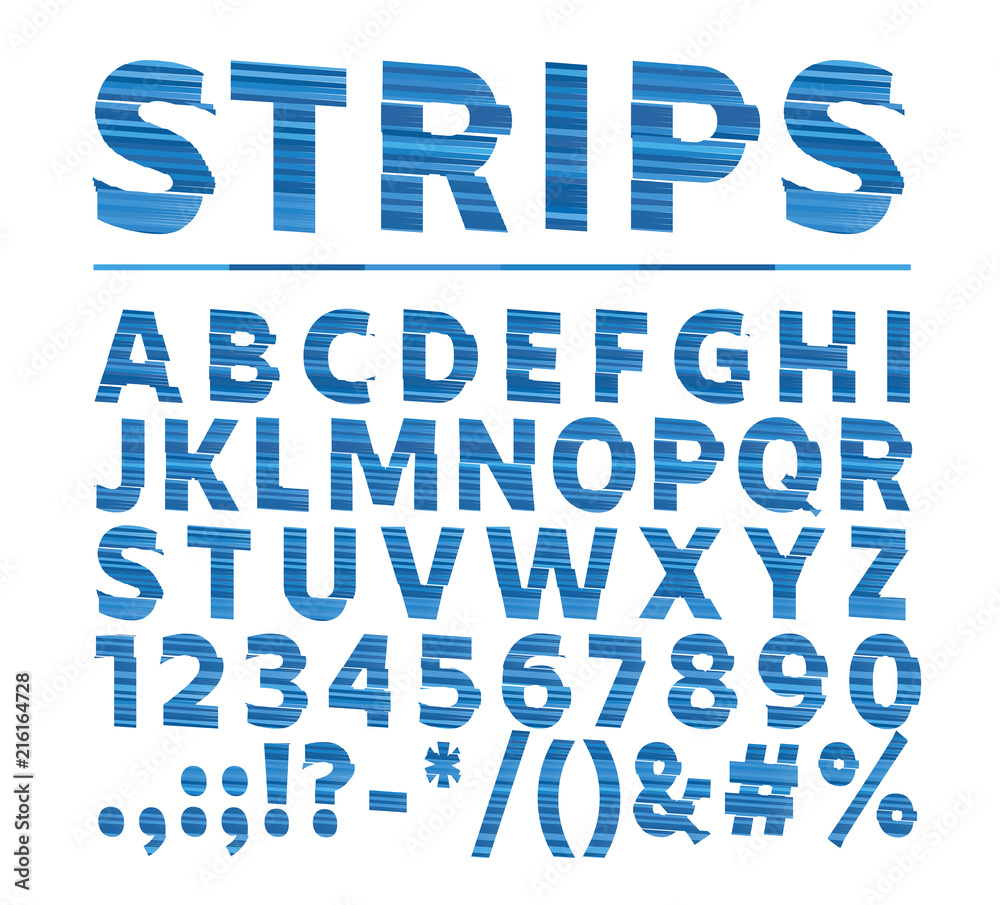 Font Strips. Vector of stripy bold font and alphabet. Shift effect type ...