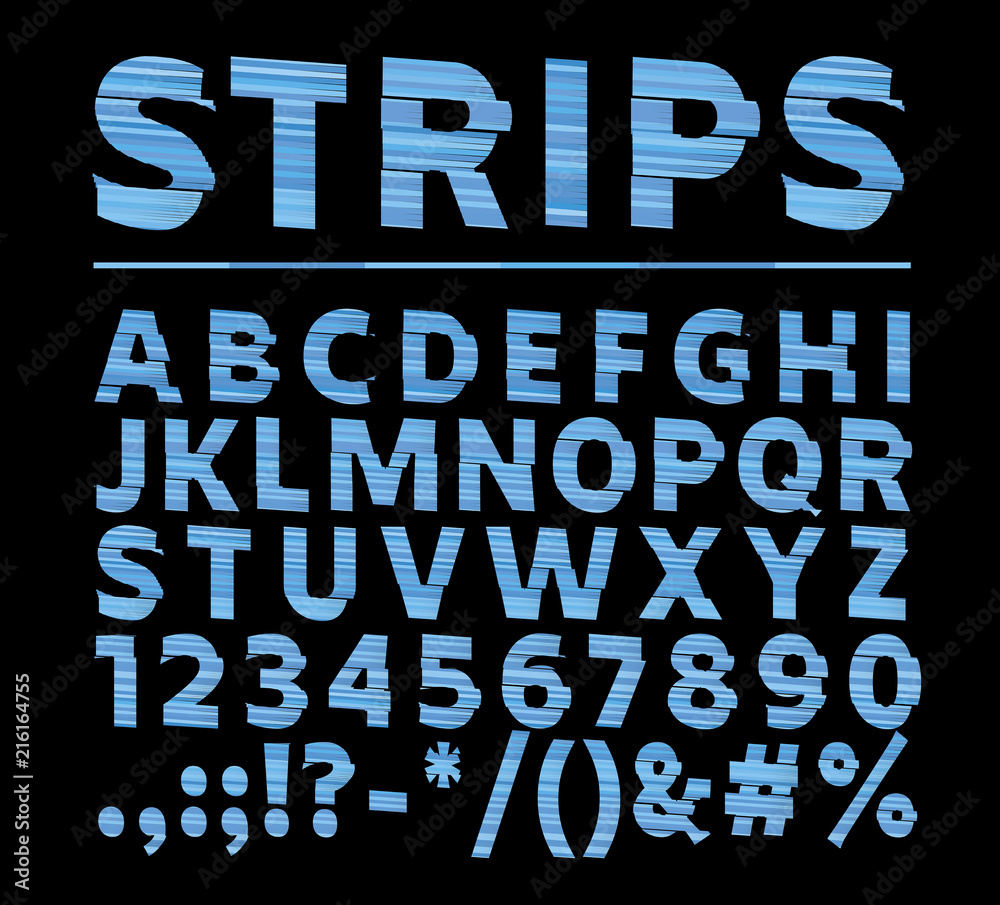 Vector of stripy bold font and alphabet. Shift effect type letters and ...
