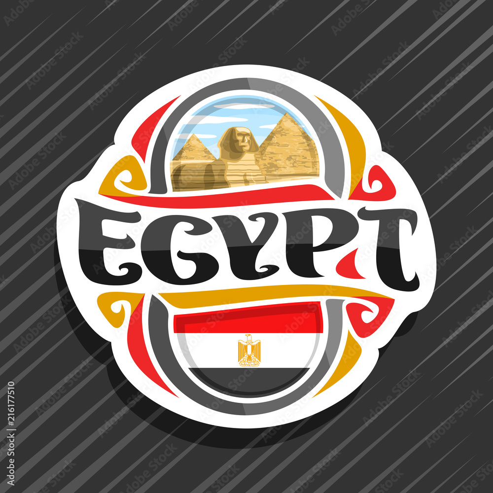Vector logo for Egypt country, fridge magnet with egyptian state flag ...