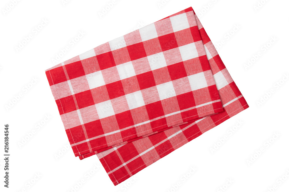 Red and white checkered napkin isolated on white background. Stock ...