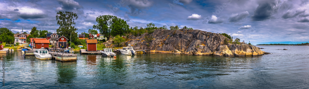 Swedish Archipelago - June 23, 2018: Panoramic view of a small coastal ...
