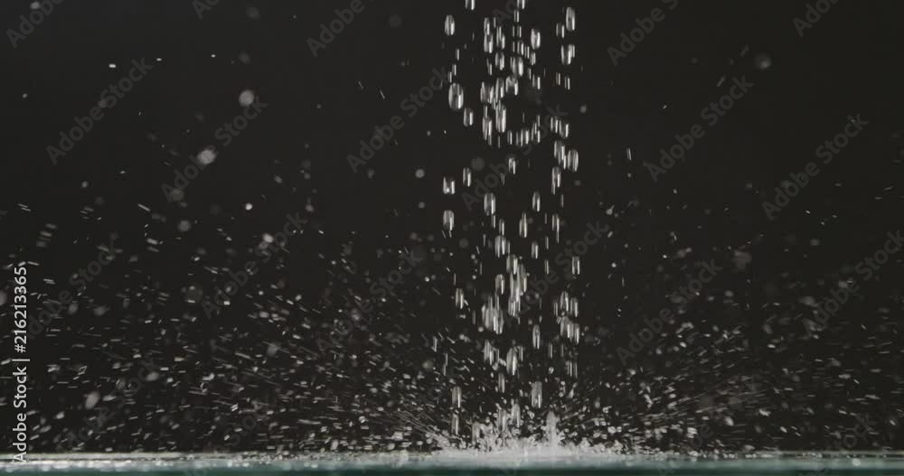 Droplets of water fall from a height on a flat surface. Water droplets ...