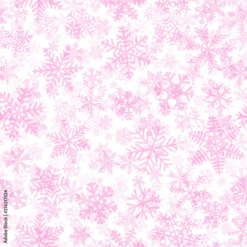 Christmas seamless pattern of snowflakes, pink on white background ... Christmas seamless pattern of snowflakes, pink on white background ...