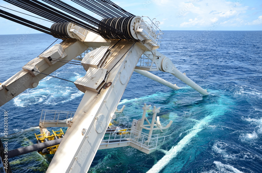 Pipe lay stinger is attached to the stern of pipe lay vessel during ...