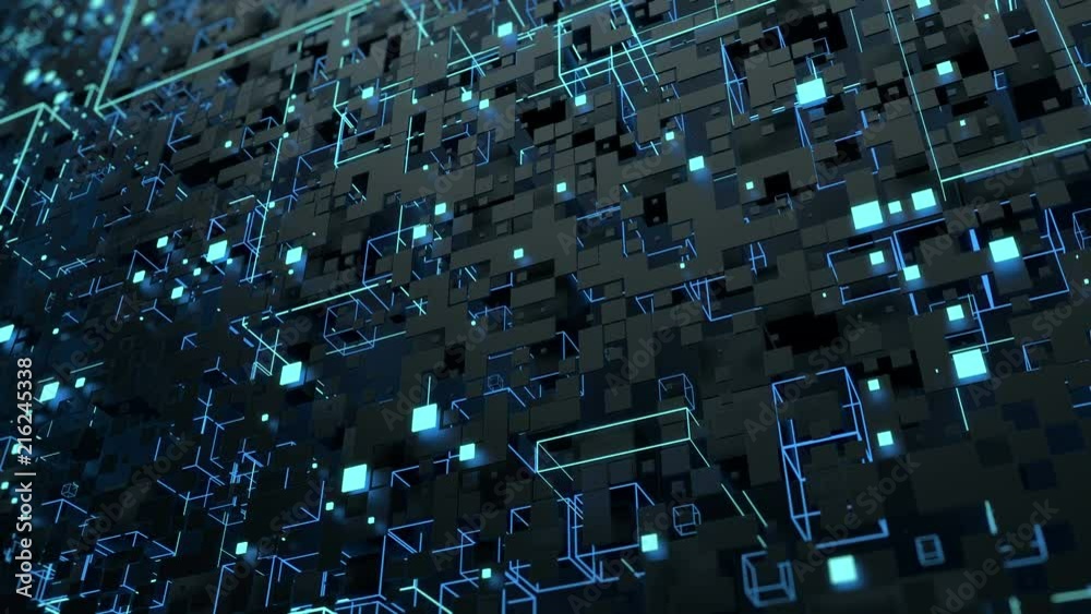 3d render abstract background. Complex digital wall with random ...