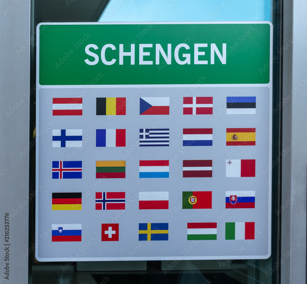 Flags of Schengen countries. Stock image. Stock Photo | Adobe Stock