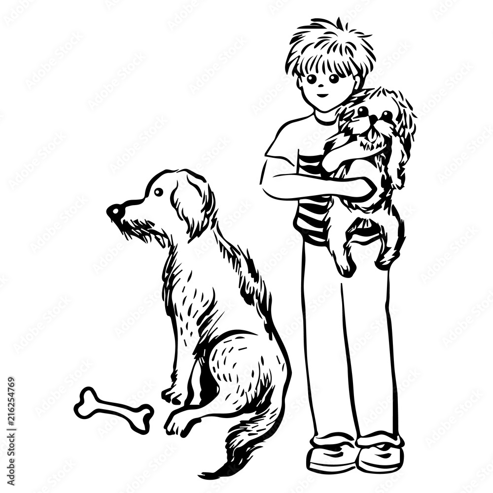 boy and dog happy love friend vector illustration hand drawing Stock ...