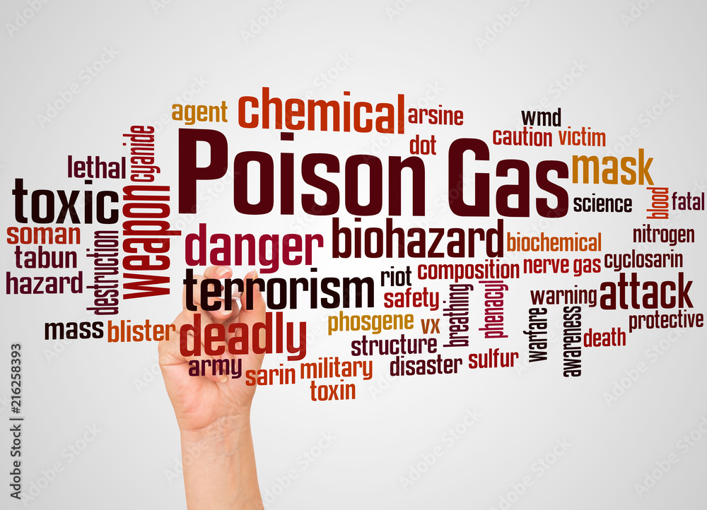 Poison gas word cloud and hand with marker concept Stock Photo | Adobe ...